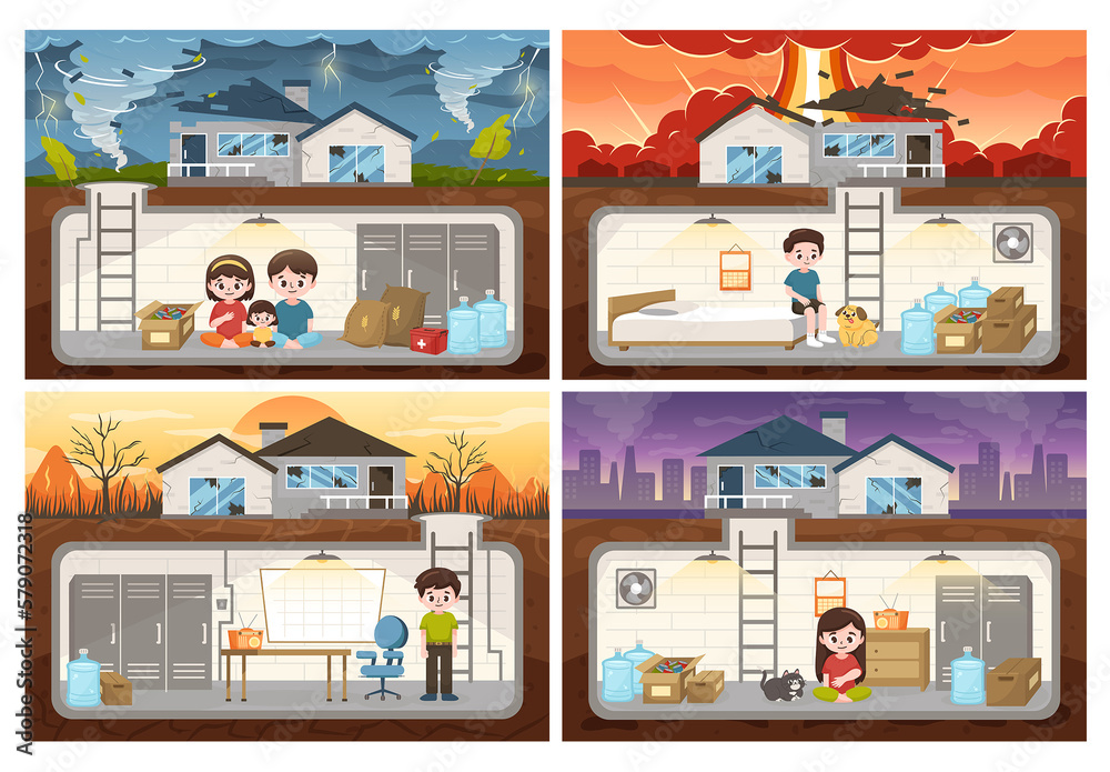 Underground Bunker Disaster Preparedness Scene Illustrations Stock ...