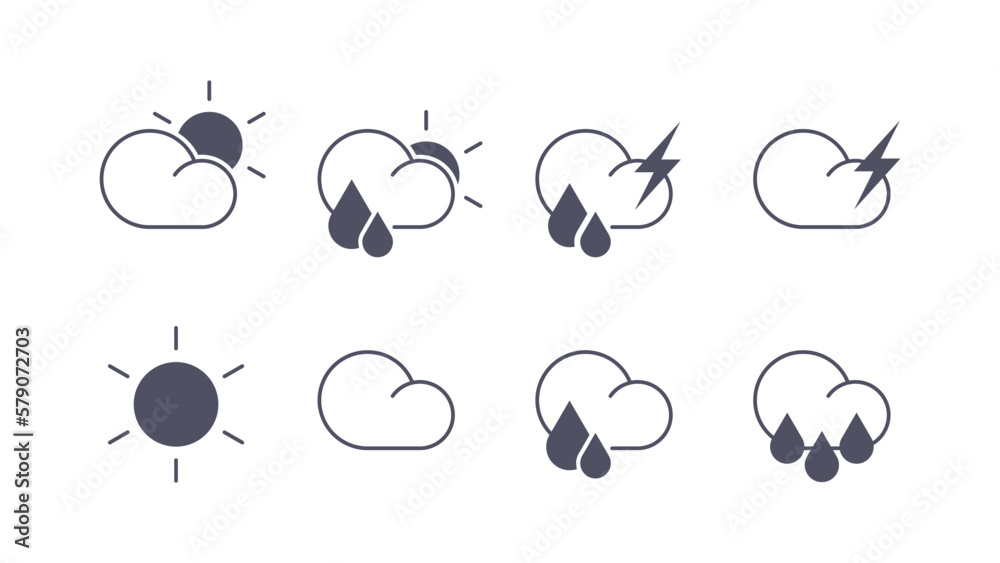 vector black and white weather symbol icon set, cloud symbol. weather ...