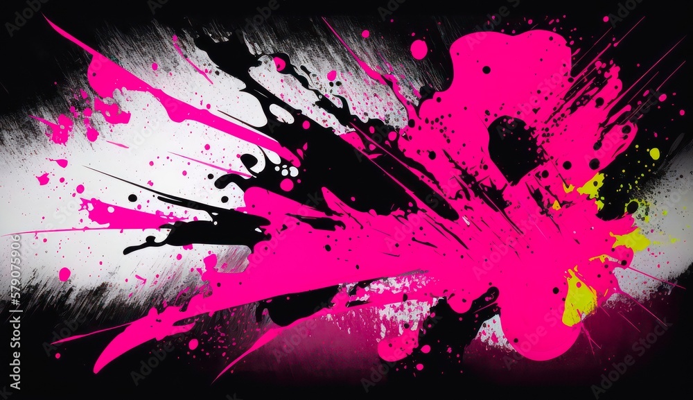 Abstract graffiti background. Black and pink paint splatters texture ...