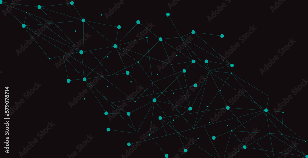 Teal network. Abstract connection on black background. Network ...
