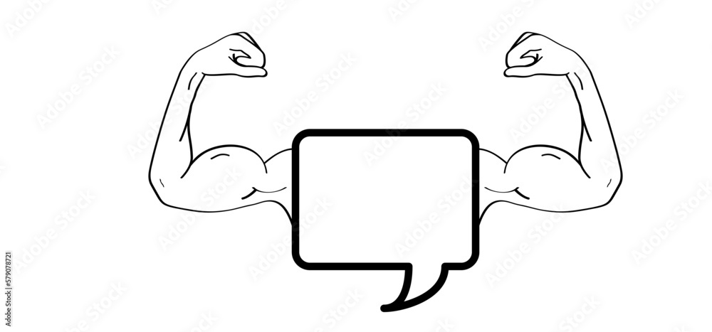 Biceps. Cartoon human elbow symbol. Think bubble or cloud, speech ...