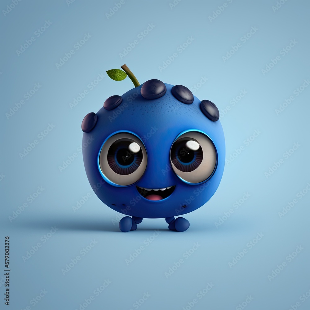 Cute Cartoon Blueberry Character (Generative AI) Stock Illustration ...
