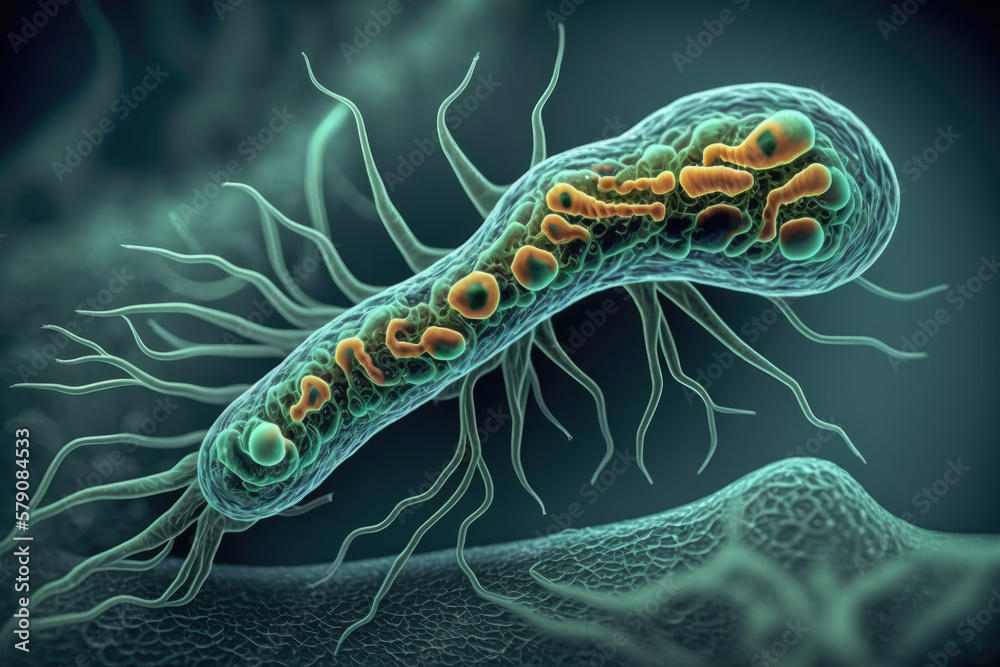 Helicobacter pylori in microscope. Generative AI Stock Illustration ...