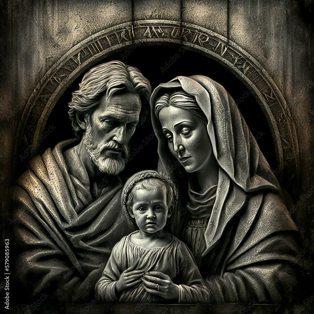 Little Jesus Christ and the holy family. AI generativ. Stock ...