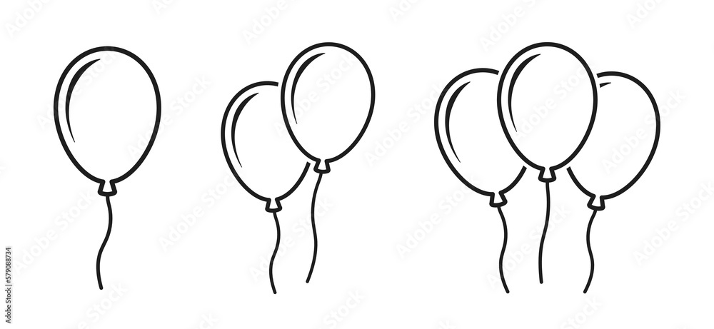 Bunch of party balloons vector outline icon set Stock Vector | Adobe Stock