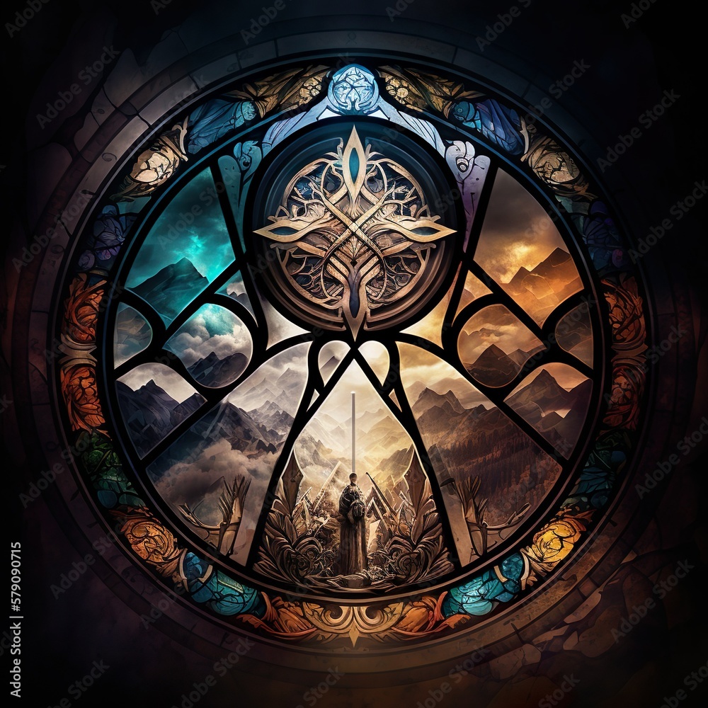 Runes of Power An Epic Cathedral on a Mountain with Muted Colors and ...