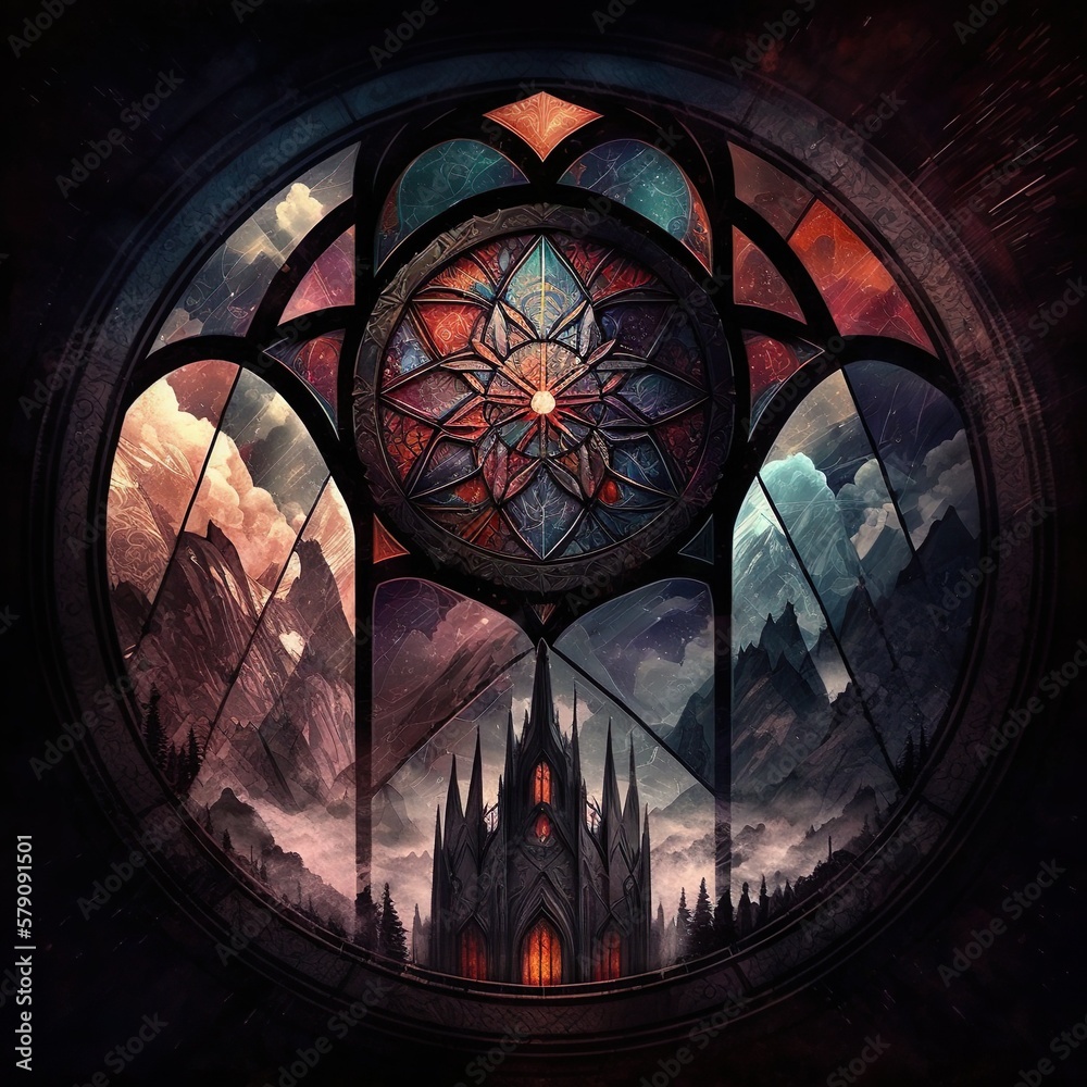 Runes of Power An Epic Cathedral on a Mountain with Muted Colors and ...