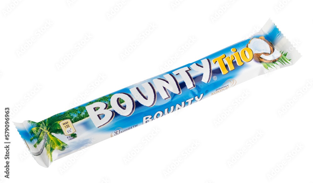 Bounty Trio chocolate bar on transparent background, isolated object ...
