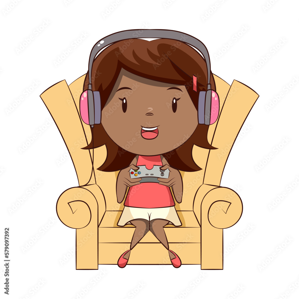 Girl Playing Video Games Clip Art