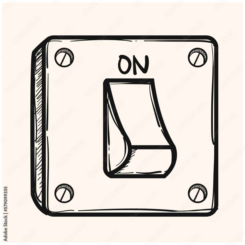 electric switch on / cartoon vector and illustration, black and white ...
