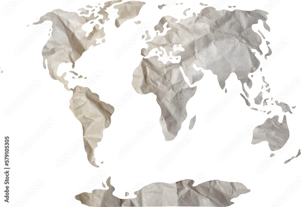 World map paper texture cut out on transparent background. Stock Photo ...