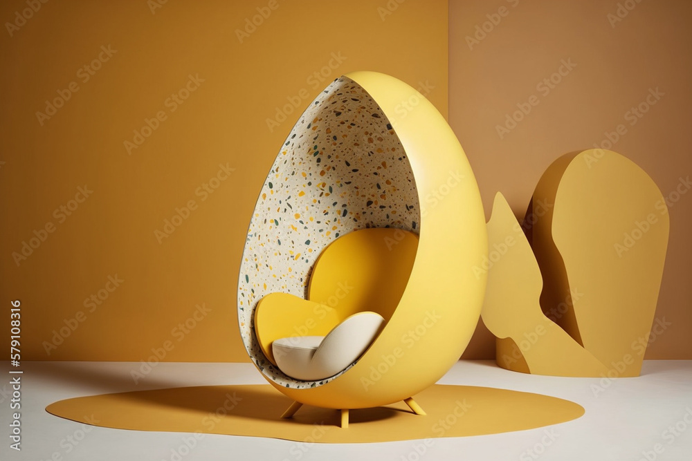 yellow egg-shaped chair, created by a neural network, Generative AI ...