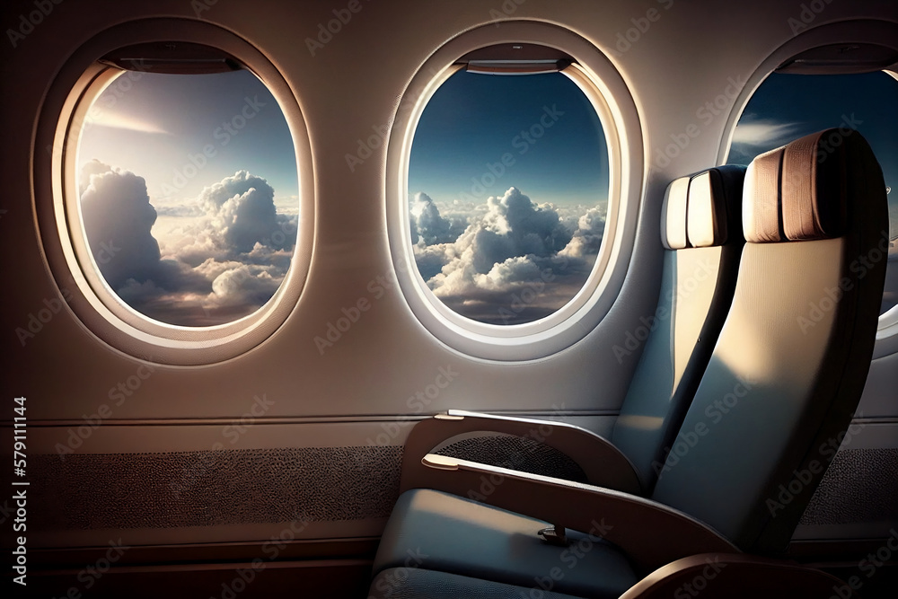 Poster Explore the skies in comfort: empty airline plane seats with ...