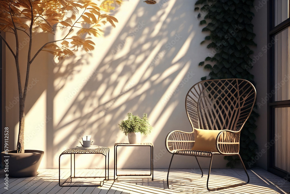 Modern contemporary loft style outdoor terrace 3d render, decorated ...