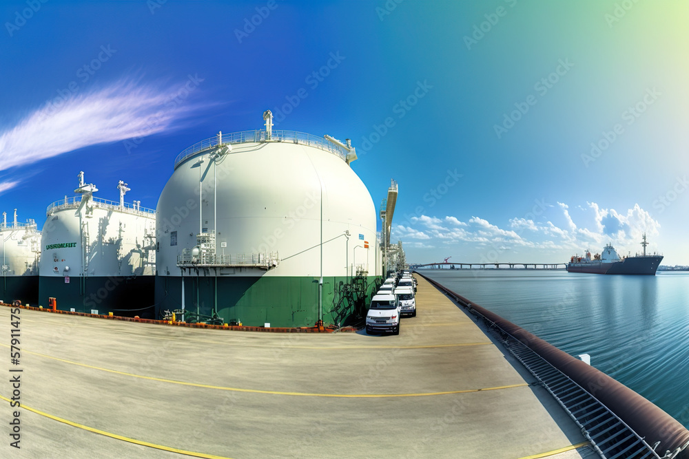 The gas terminal with the LNG storage tanks (Liquefied Natural Gas) is ...
