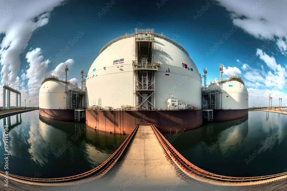 The gas terminal with the LNG storage tanks (Liquefied Natural Gas) is ...