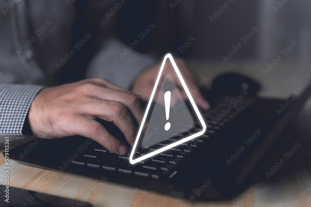 Computer hack warning,System hacked warning alert on notebook (Laptop),cyber security concept ...