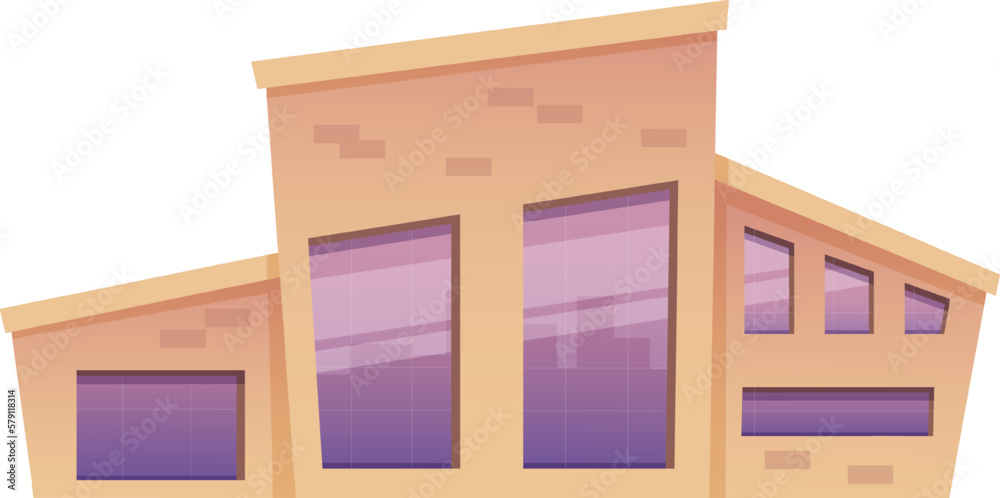 Cartoon building with glow in the windows on transparent background ...