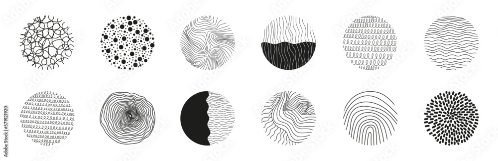 Big set of spot, curly, curve circle pattern set vector in doodle style ...