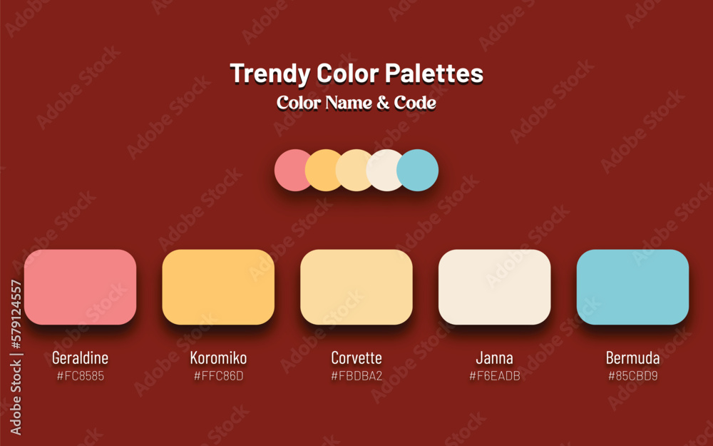 Abstract trendy color palettes set, color name with code, background ...