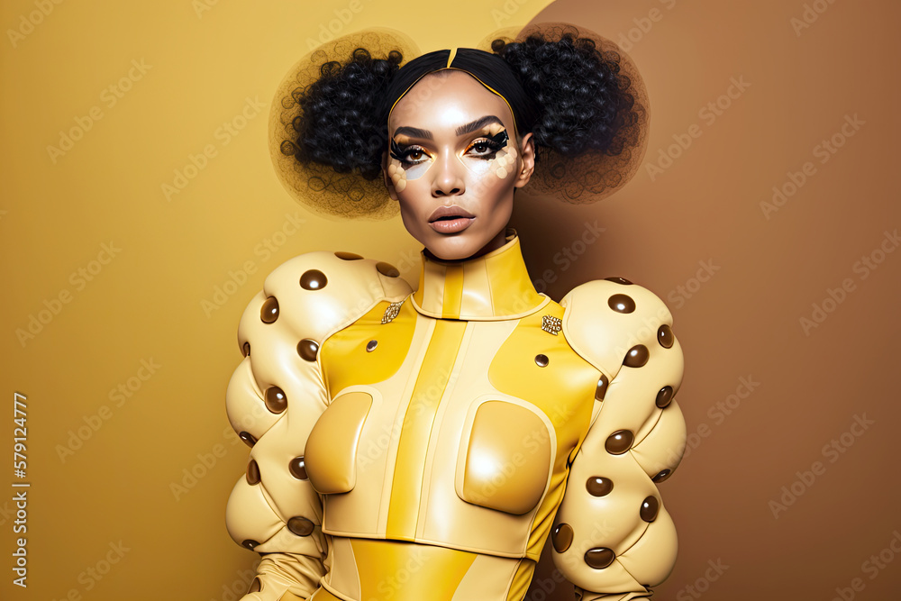 Generative AI illustration of black female model in creative costume ...