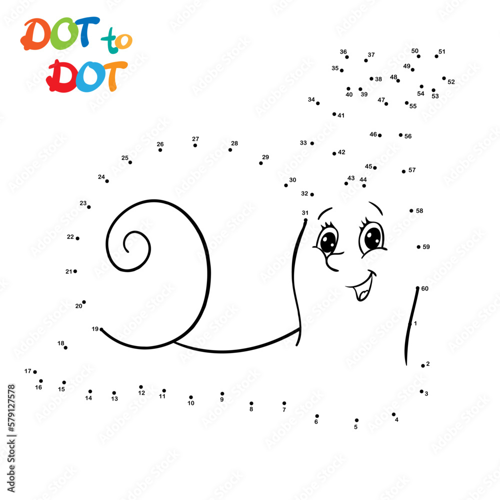 Connect The Dots and Draw Cute Cartoon snail. Educational Game for Kids ...