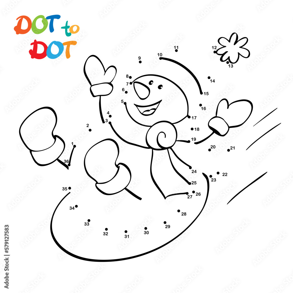 Connect The Dots and Draw Cute Cartoon snowman. Educational Game for ...