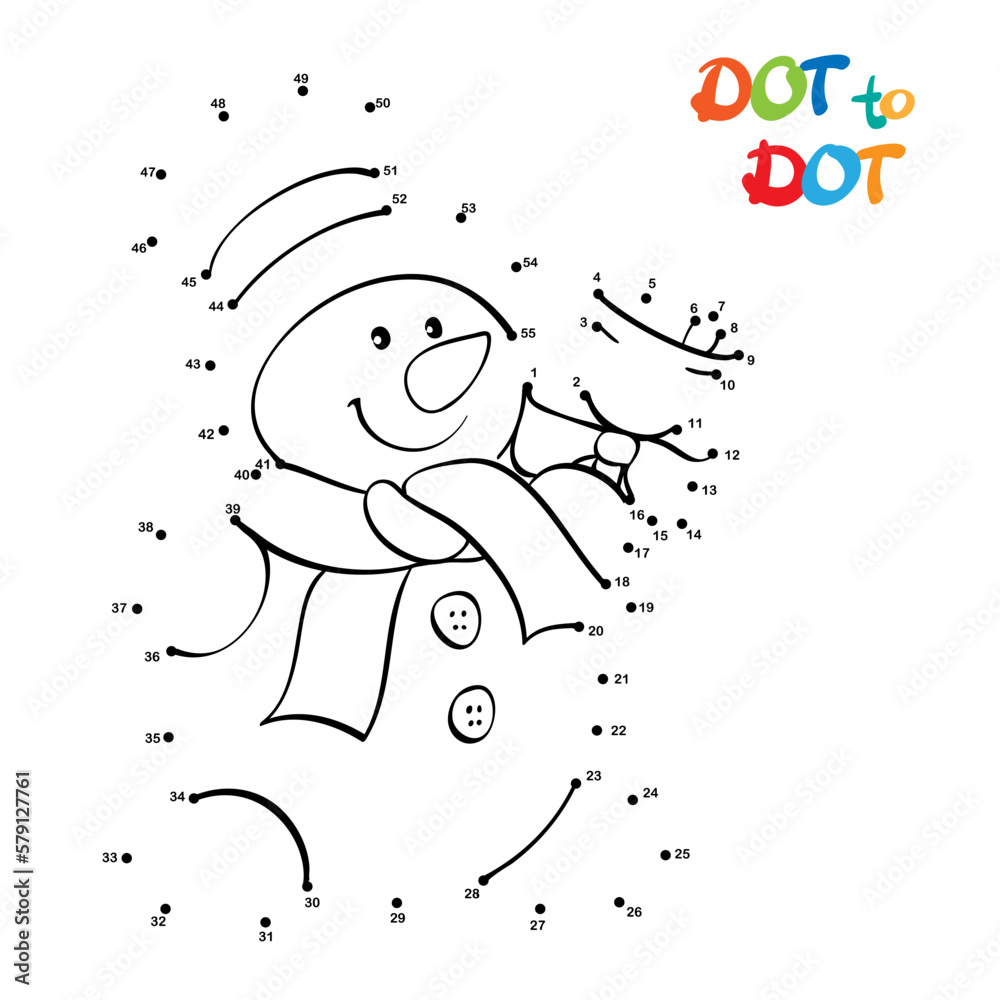 Connect The Dots and Draw Cute Cartoon snowman. Educational Game for ...
