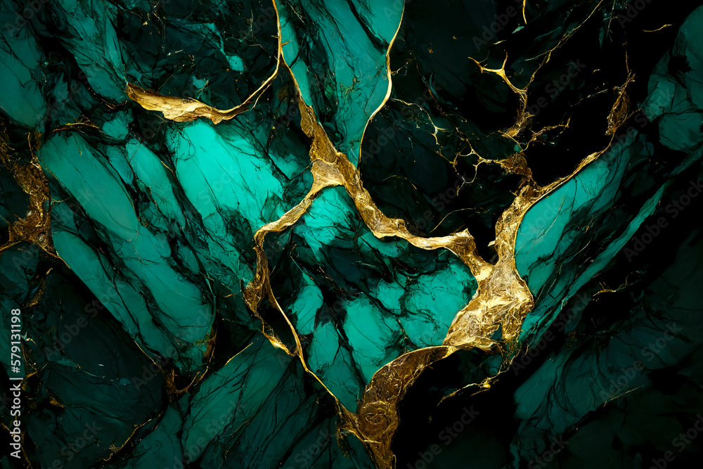 Exquisite Marble Texture in Shades of Green and Glimmering Gold ...