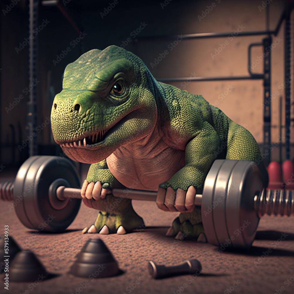 baby dinosaur t rex beautiful cute training in the gym - generative ai ...