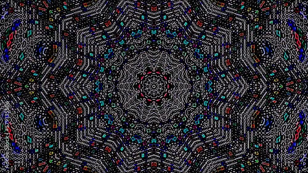 3D Animated digital abstract. Colorful curved and circular lines on ...