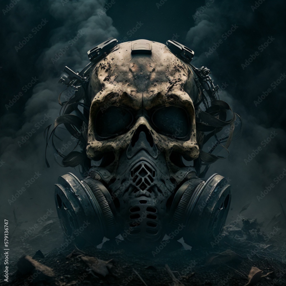 Post-Apocalyptic Hellscape A Skull Wearing a Gas Mask, AI Generated ...