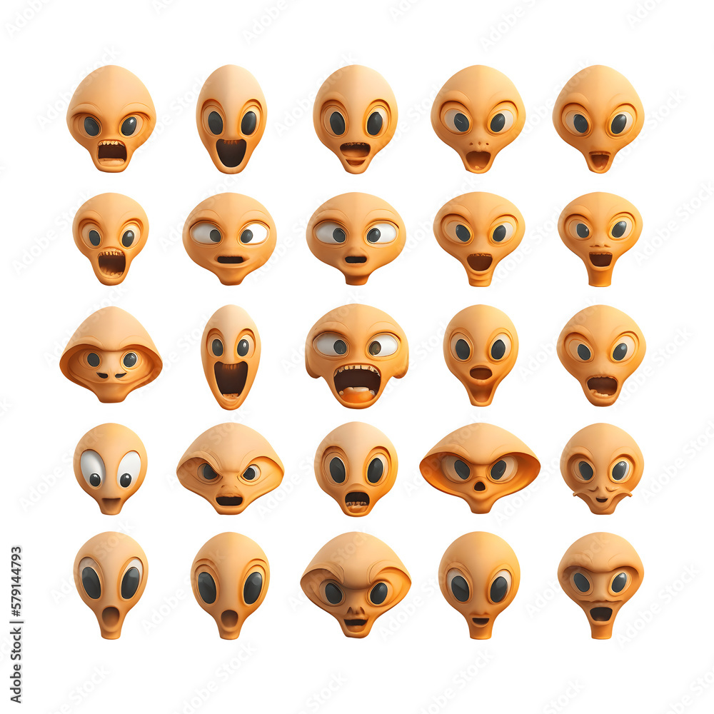Alien emoji pack | Expressions | PNG | No background | Generative AI ...