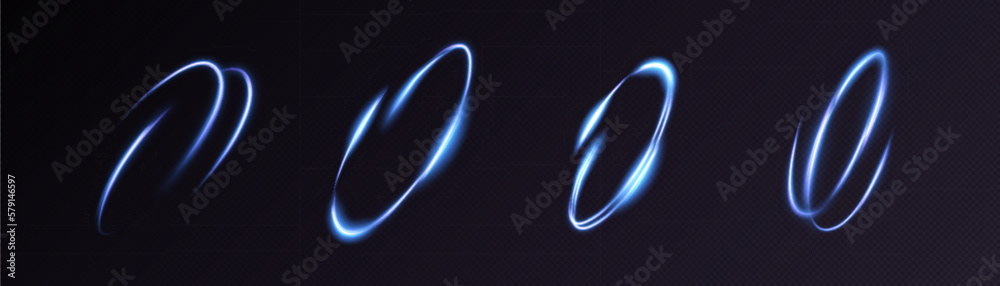 Abstract light swirls. Bright neon circles. A bright trail of ...