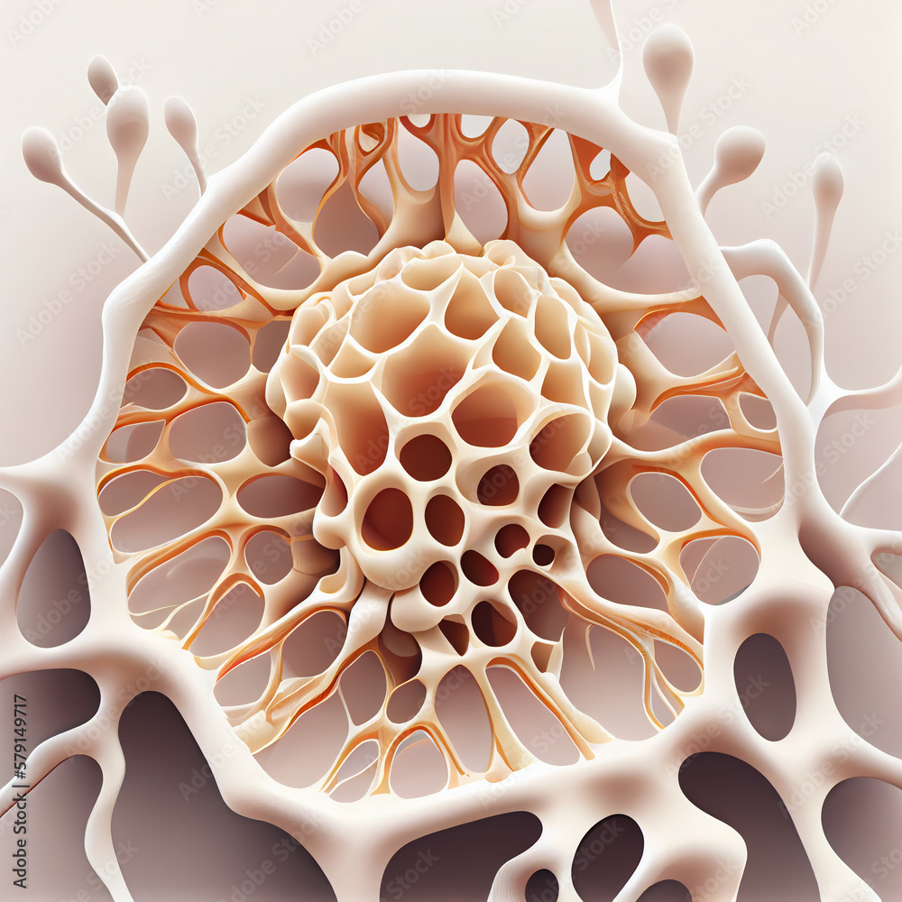 Connective tissue Collagen fibres and single cells 3D illustration ...