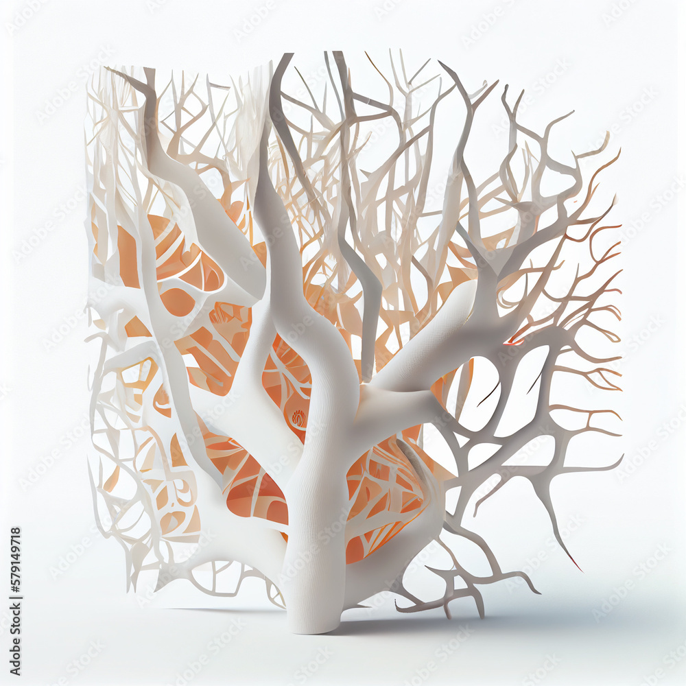 Connective tissue Collagen fibres and single cells 3D illustration ...