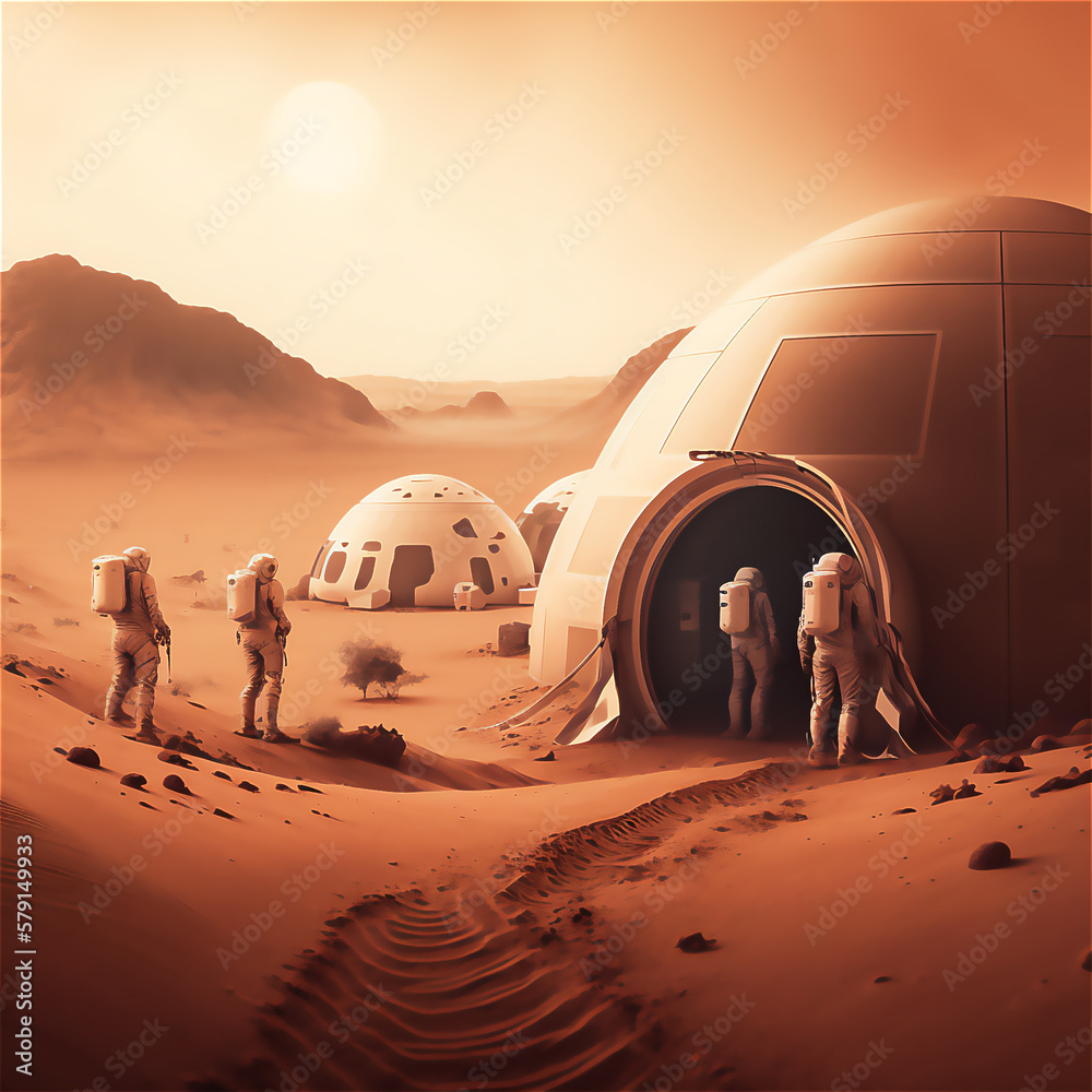 concept of Colonization planet Mars. Space colonization project for ...