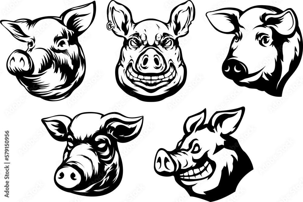 Pig head mascot. Swine logo. Hog illustration set. Stock Vector | Adobe ...