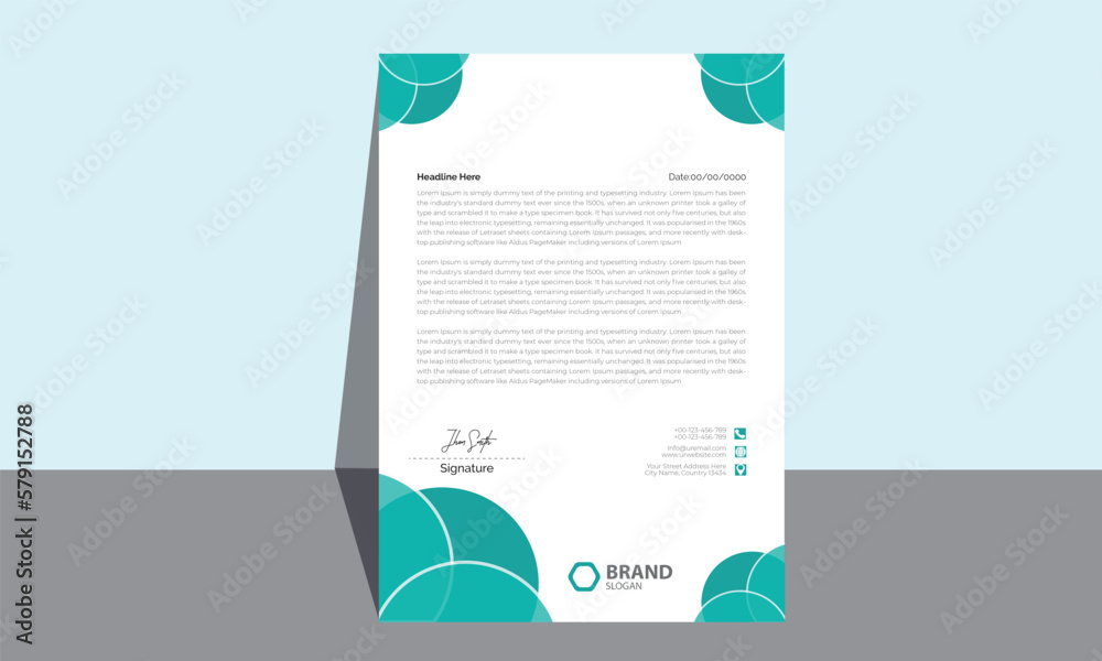 Letterhead with Geometric Elements. Letterhead Layout with green circle ...