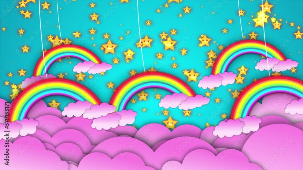 Cartoon Rainbow, Cloud, Sun, And Stars Background Animation With Retro ...