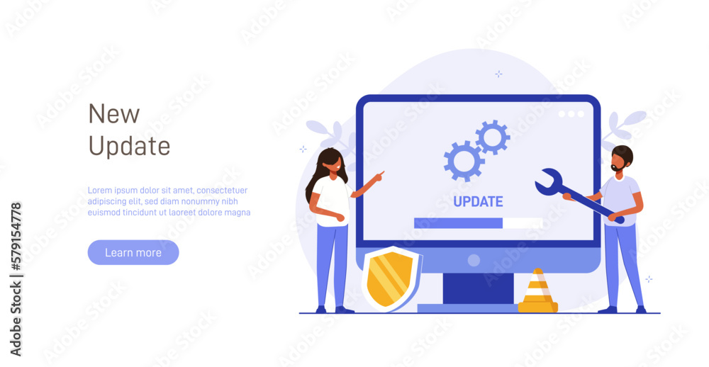 Vetor de System or web application upgrade procedure. Concept of software version update or ...