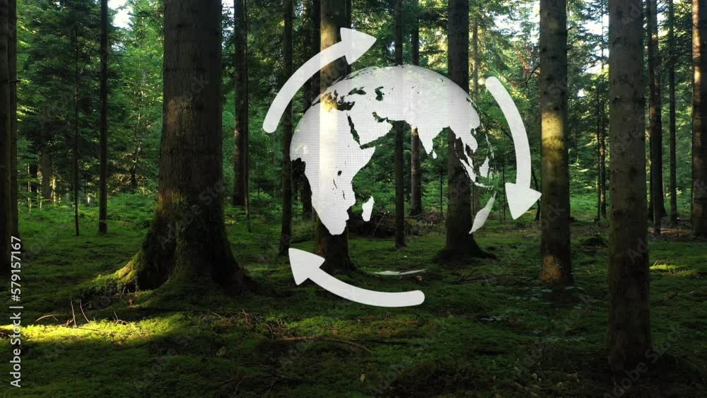 Slow movement green forest with eco recycle earth globe rotation ...