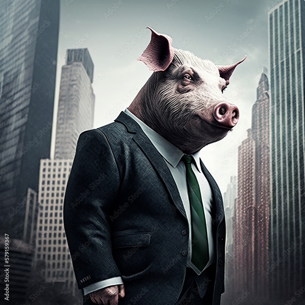 pig in business suit in the city created with generative AI Stock ...