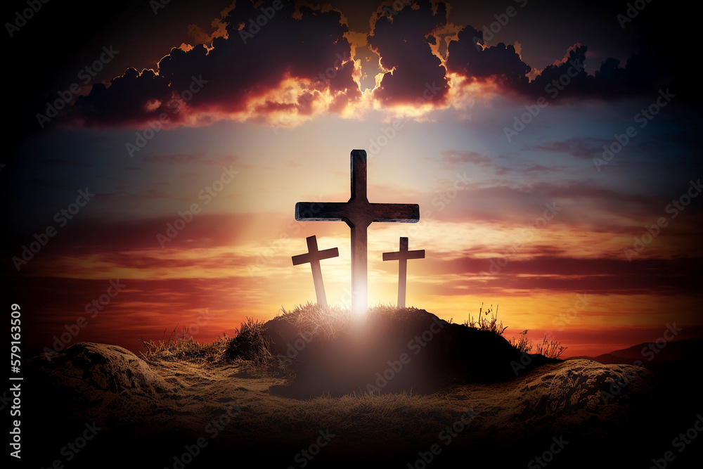 calvary sunset background for good friday he is risen Stock ...