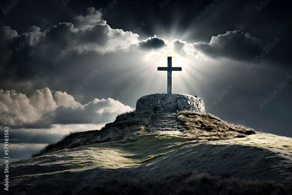 calvary sunset background for good friday he is risen Stock ...