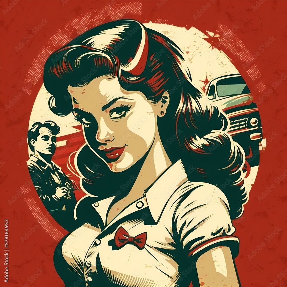 Retro Pin-Up Girl A Timeless Beauty, AI Generated ilustración de Stock ...