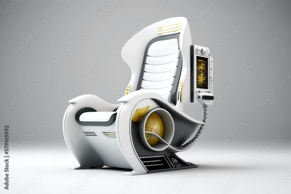 Futuristic Gaming Computer White Chair with Grey Background and White ...
