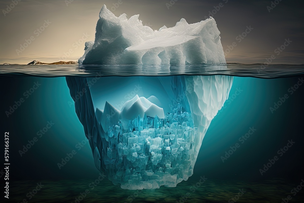 Iceberg illustration inside the ocean, deep web concept. Generative AI ...