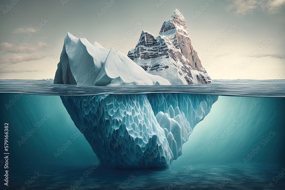 Iceberg illustration inside the ocean, deep web concept. Generative AI ...