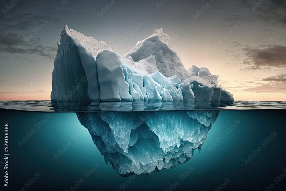 Iceberg illustration inside the ocean, deep web concept. Generative AI ...